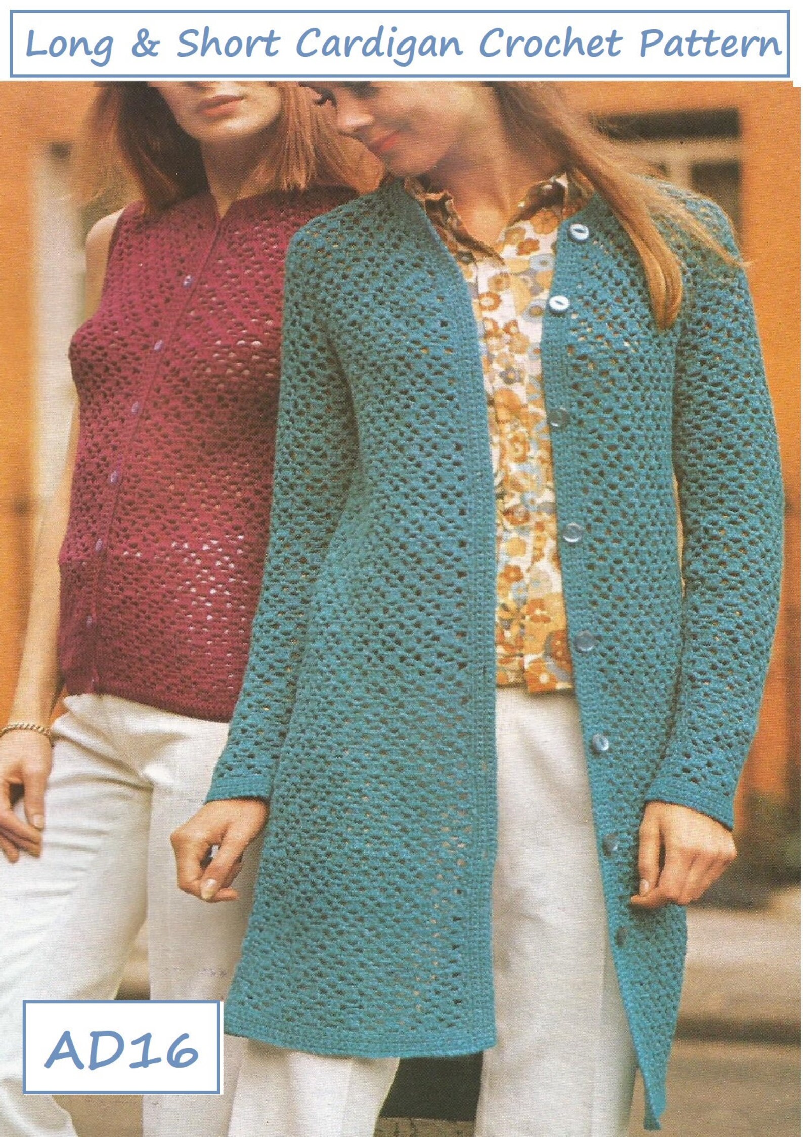 Vintage Crochet Cardigan Jacket Pattern: Long & Short Sleeves (PDF ...