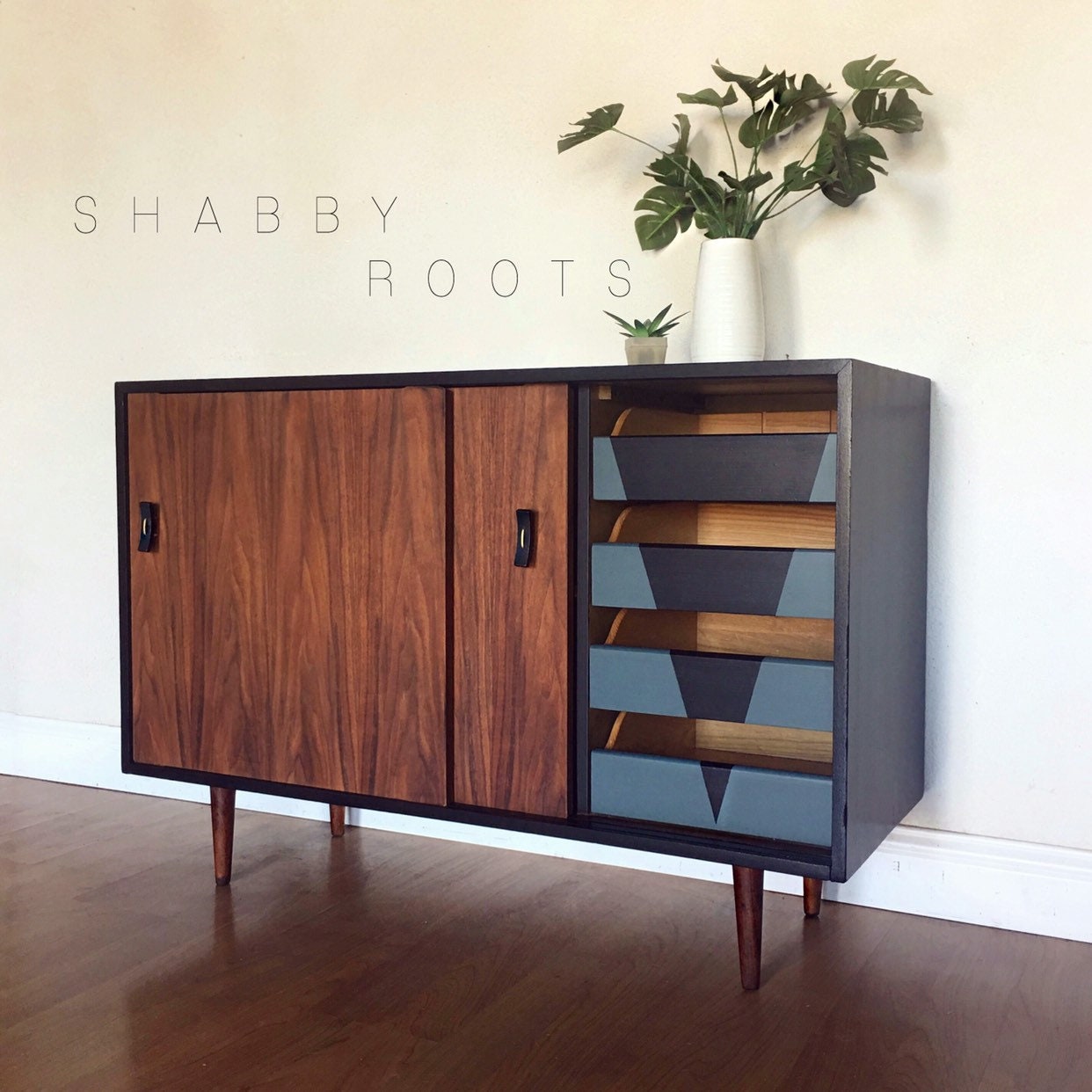 SOLD Mid Century Modern Sliding Door Cabinet Credenza Buffet | Etsy