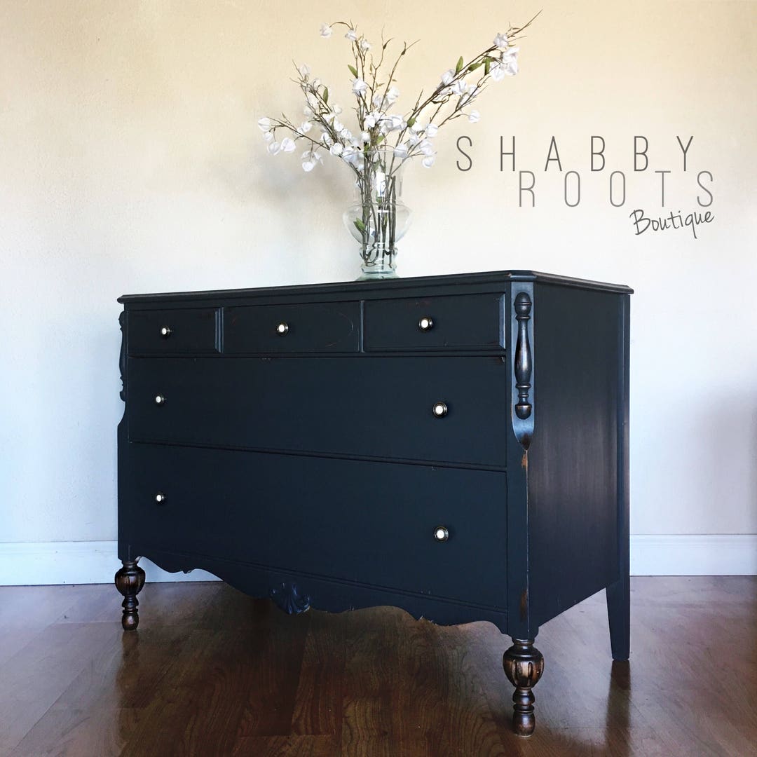 SOLD- Antique Farmhouse Dresser Chest Charcoal Black Distressed Rustic ...