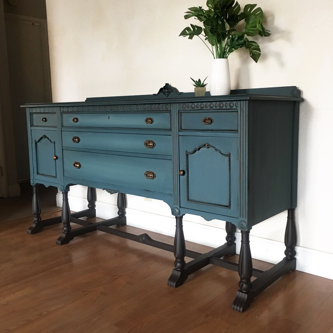 SOLD Gorgeous Antique Jacobean Buffet Sideboard in Deep Blue. - Etsy