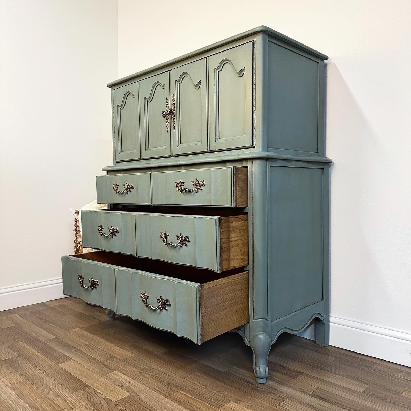 SOLD Beautiful Light Blue Vintage French Provincial Tall Dresser Chest ...