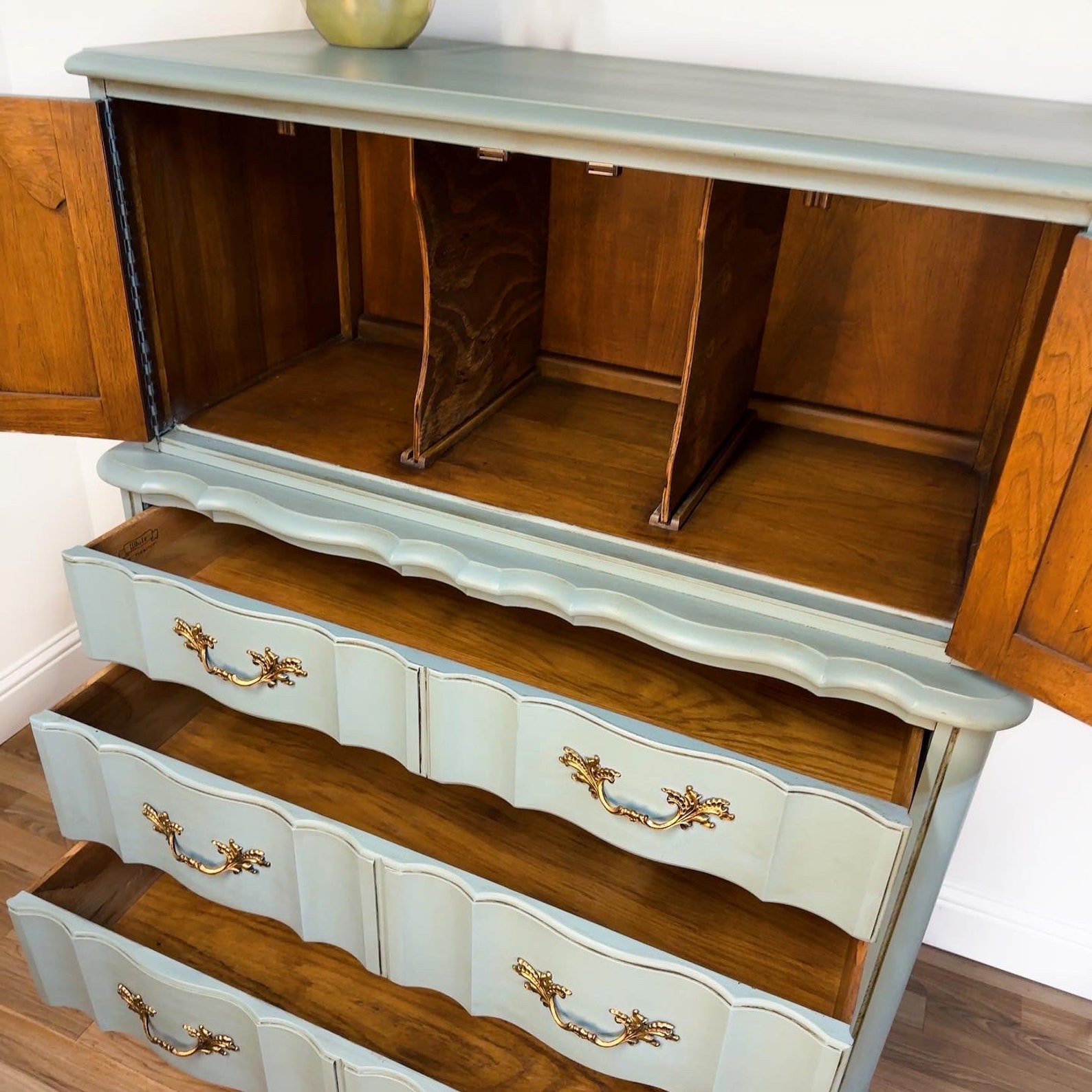 SOLD Beautiful Light Blue Vintage French Provincial Tall Dresser Chest ...