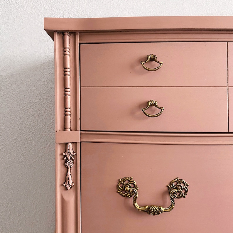 SOLD- Whimsical Pink Dresser - Antique Tall Dresser Chest of Drawers by ...