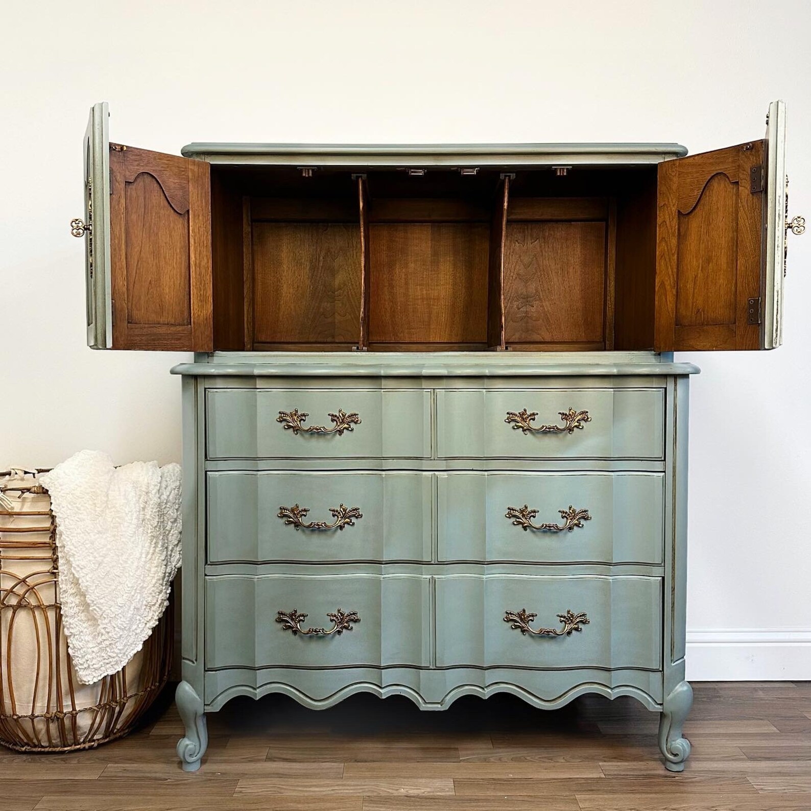 SOLD- Beautiful Light Blue Vintage French Provincial Tall Dresser Chest ...