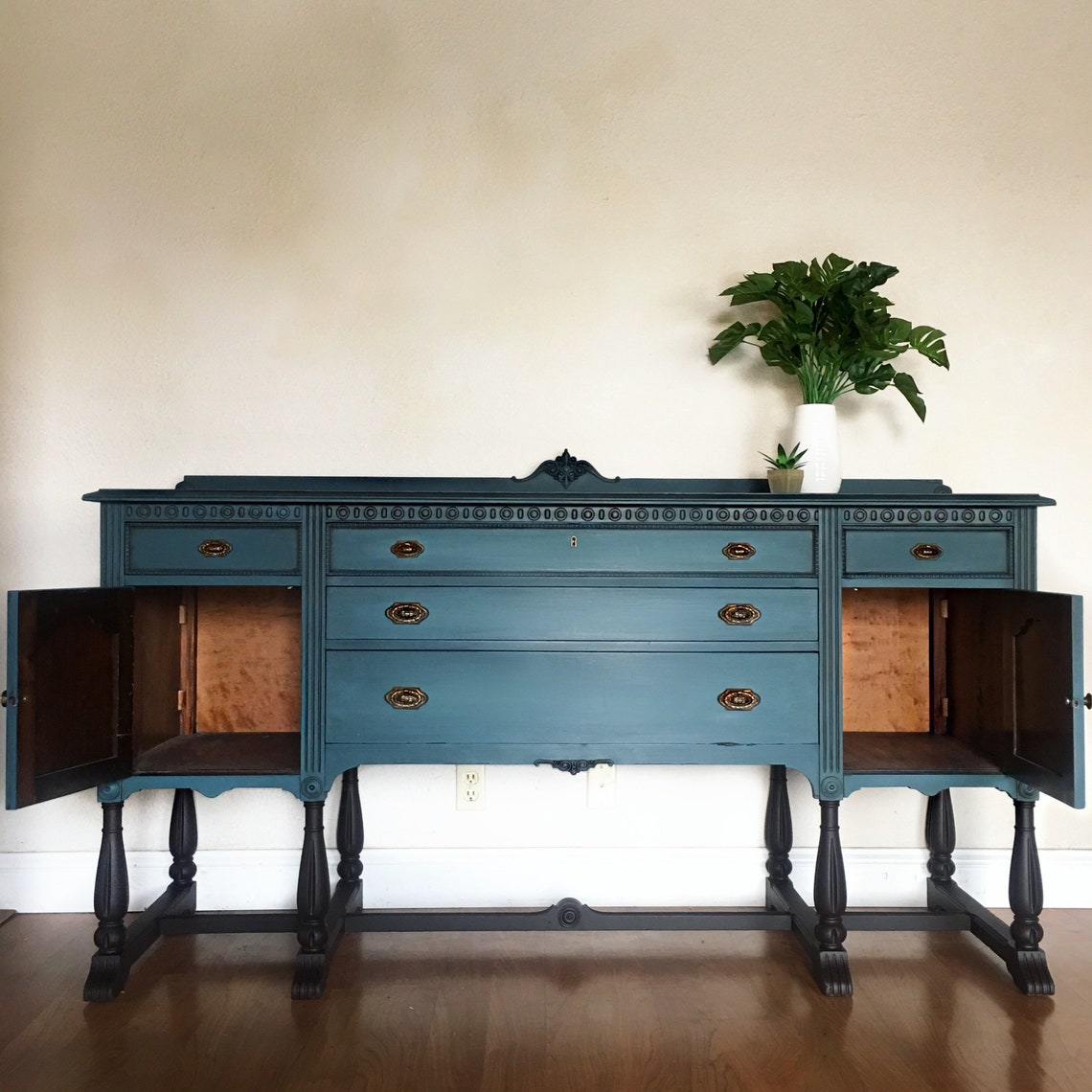 SOLD Gorgeous Antique Jacobean Buffet Sideboard in Deep Blue. - Etsy