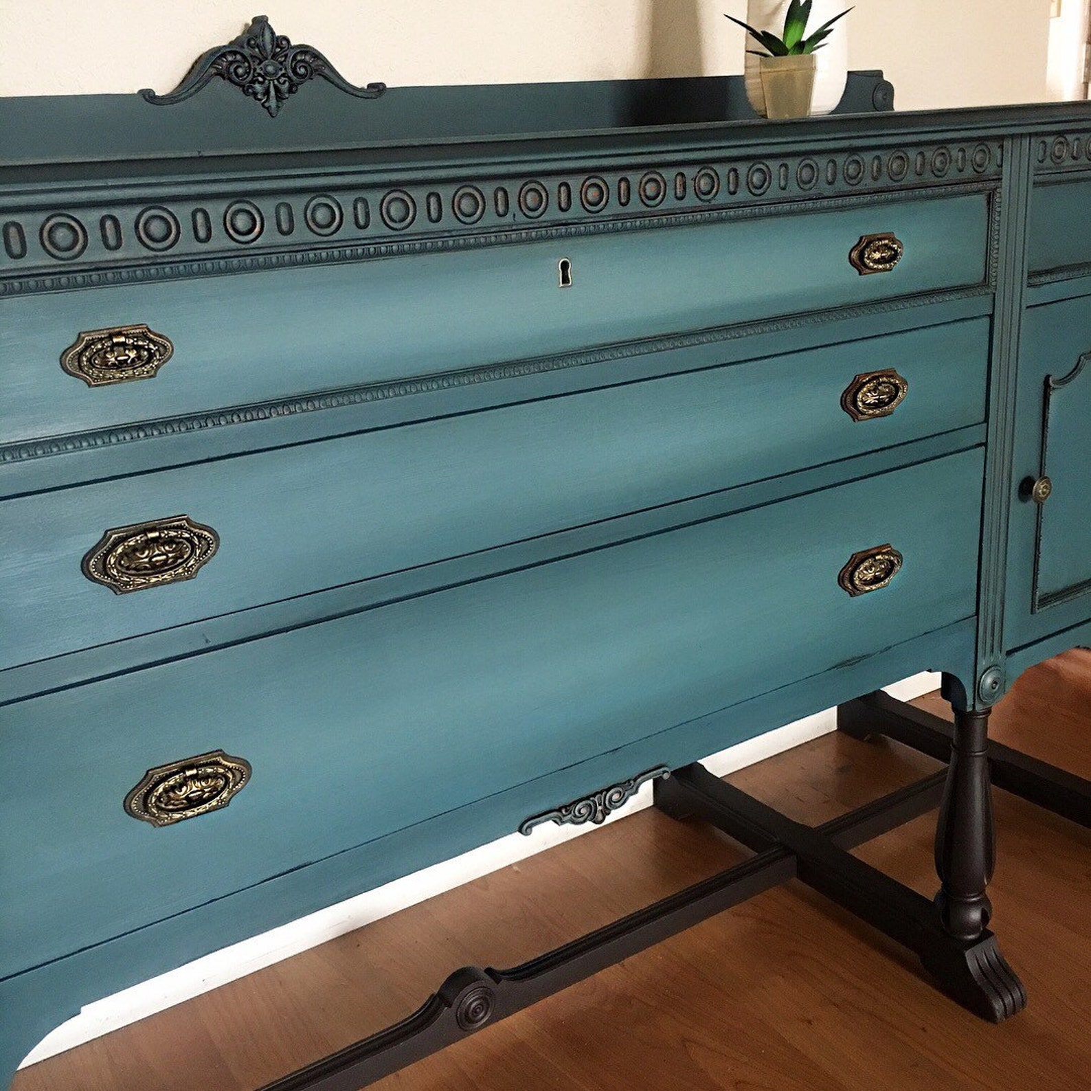 SOLD Gorgeous Antique Jacobean Buffet Sideboard in Deep Blue. - Etsy