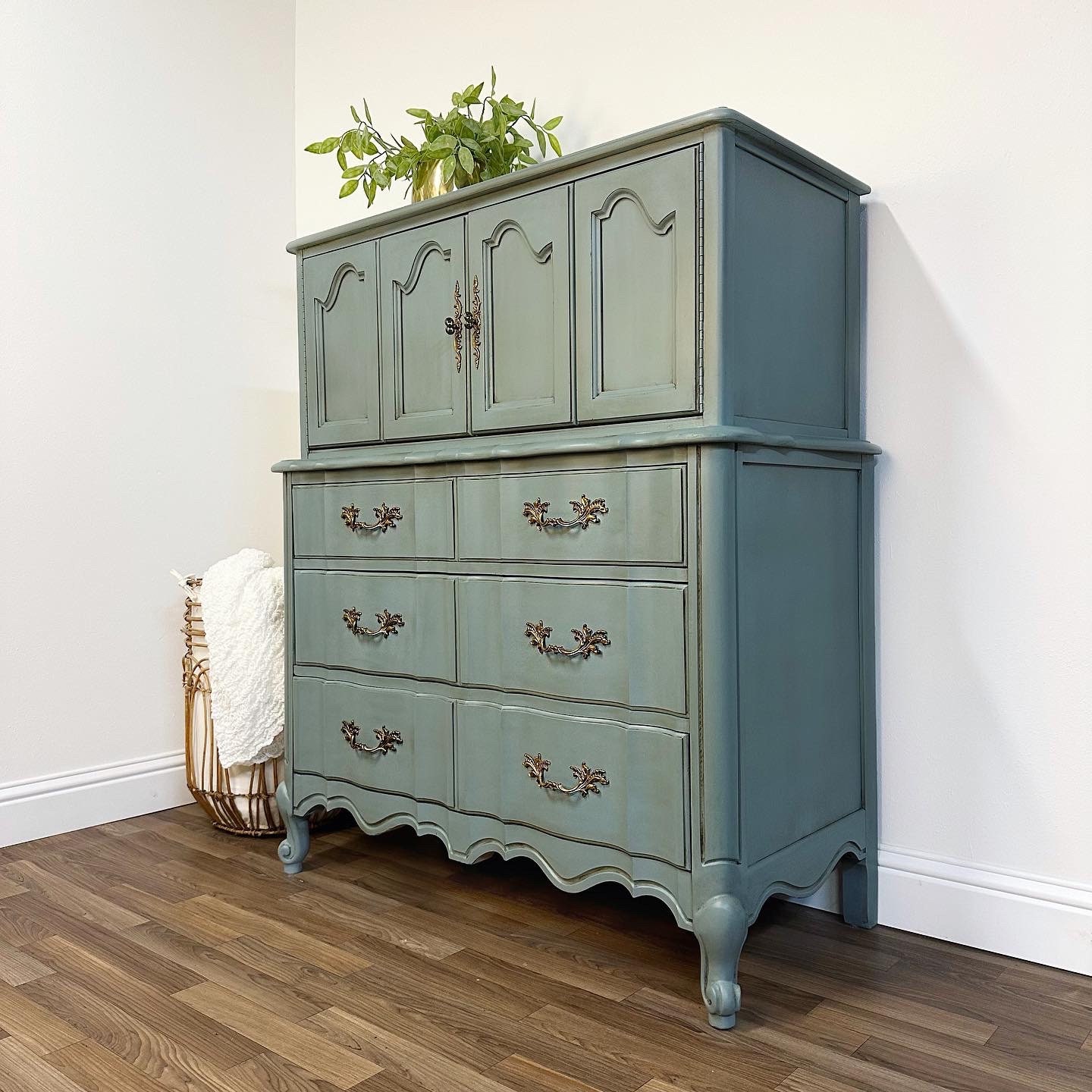SOLD Beautiful Light Blue Vintage French Provincial Tall Dresser Chest ...
