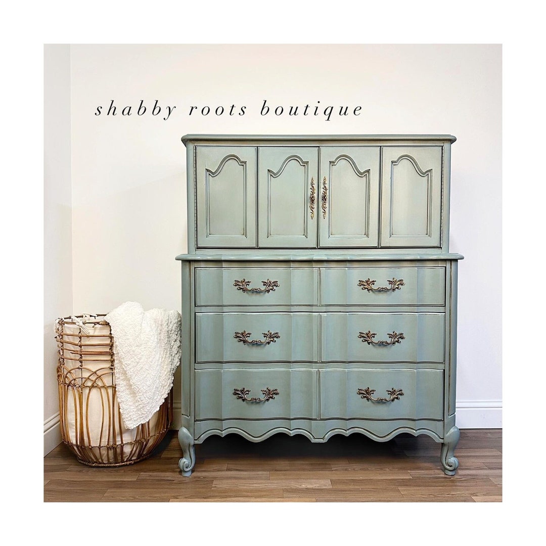 Beautiful Light Blue Vintage French Provincial Tall Dresser Chest of ...