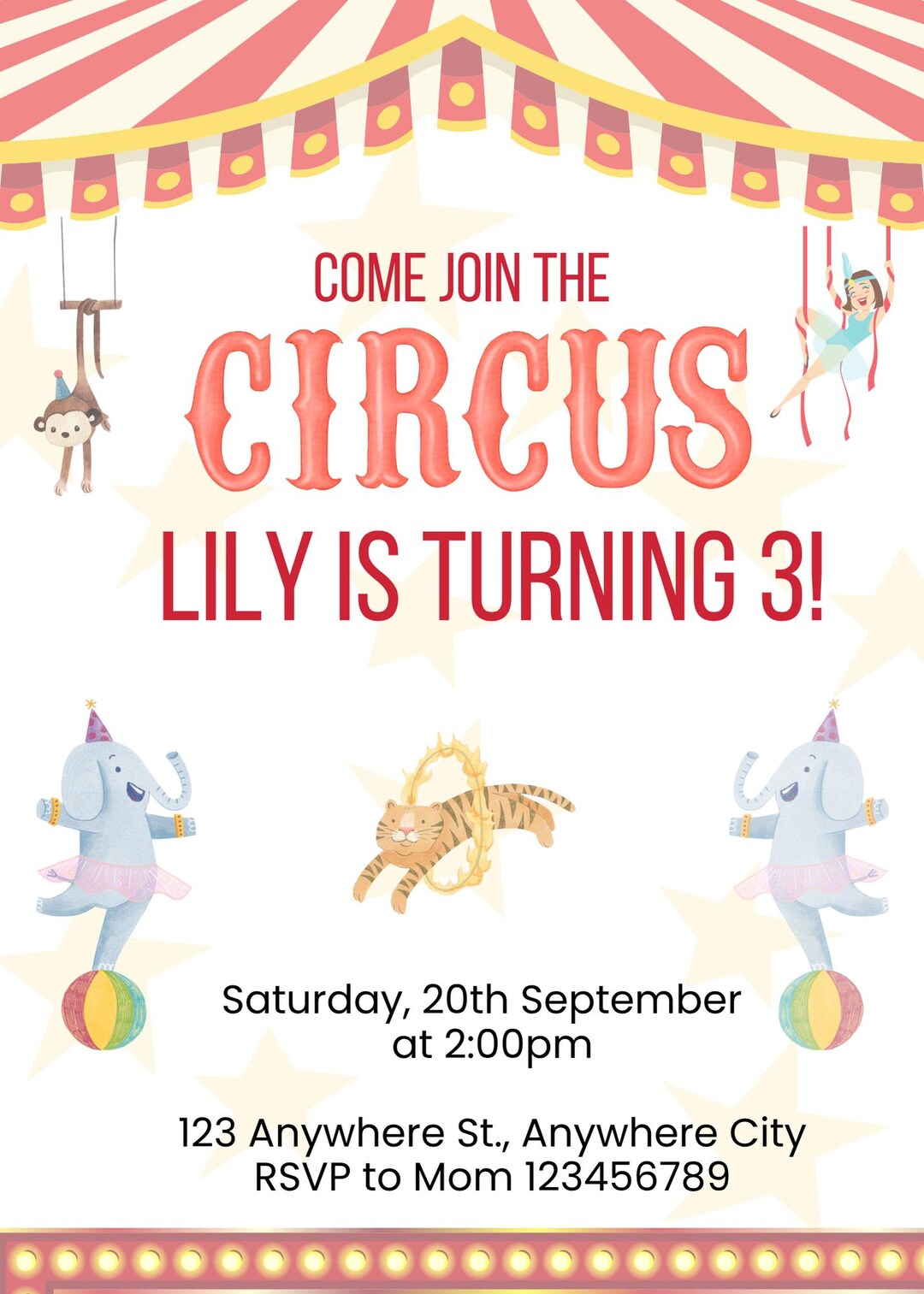 Circus Editable Birthday Invitation - Etsy