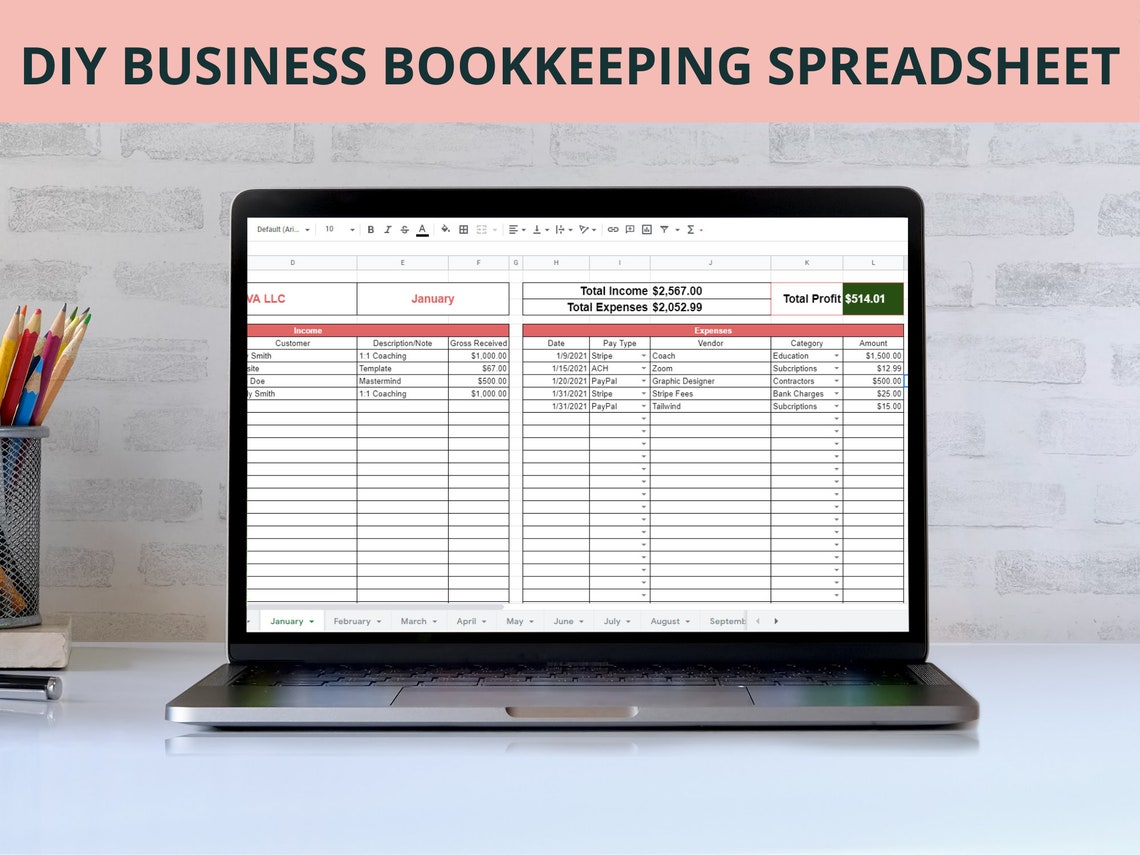 DIY Bookkeeping Template, Bookkeeping Spreadsheet, Small Business ...