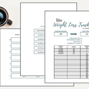 Weight Loss Tracker Diet Tracker Food Diary Goal Planner Food Journal ...