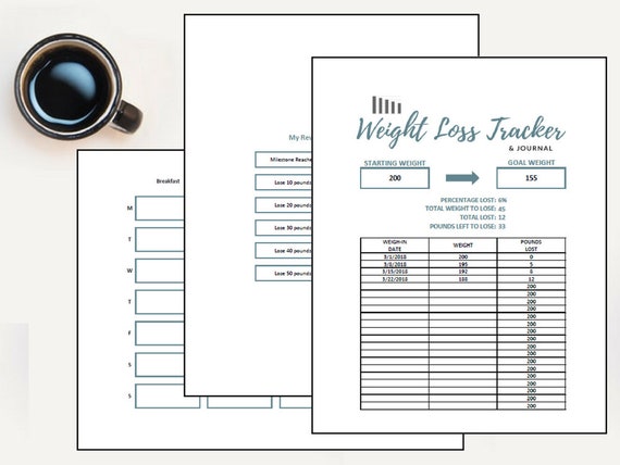 Weight Loss Tracker Diet Tracker Food Diary Goal Planner Food - Etsy