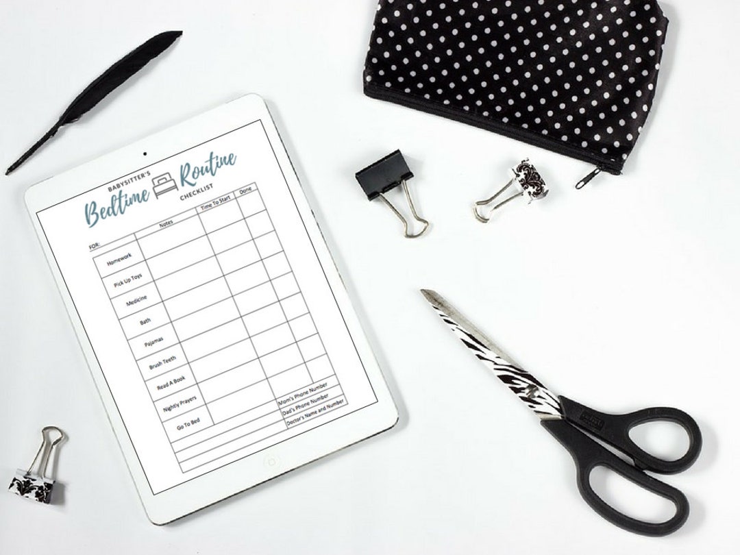 Bedtime Routine Babysitter Checklist Evening Checklist Bedtime ...