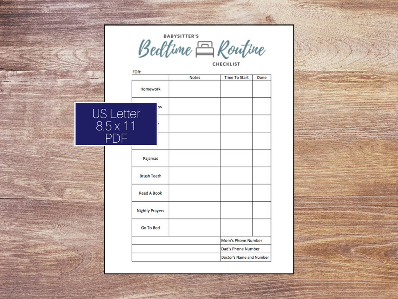 Bedtime Routine Babysitter Checklist Evening Checklist Bedtime ...