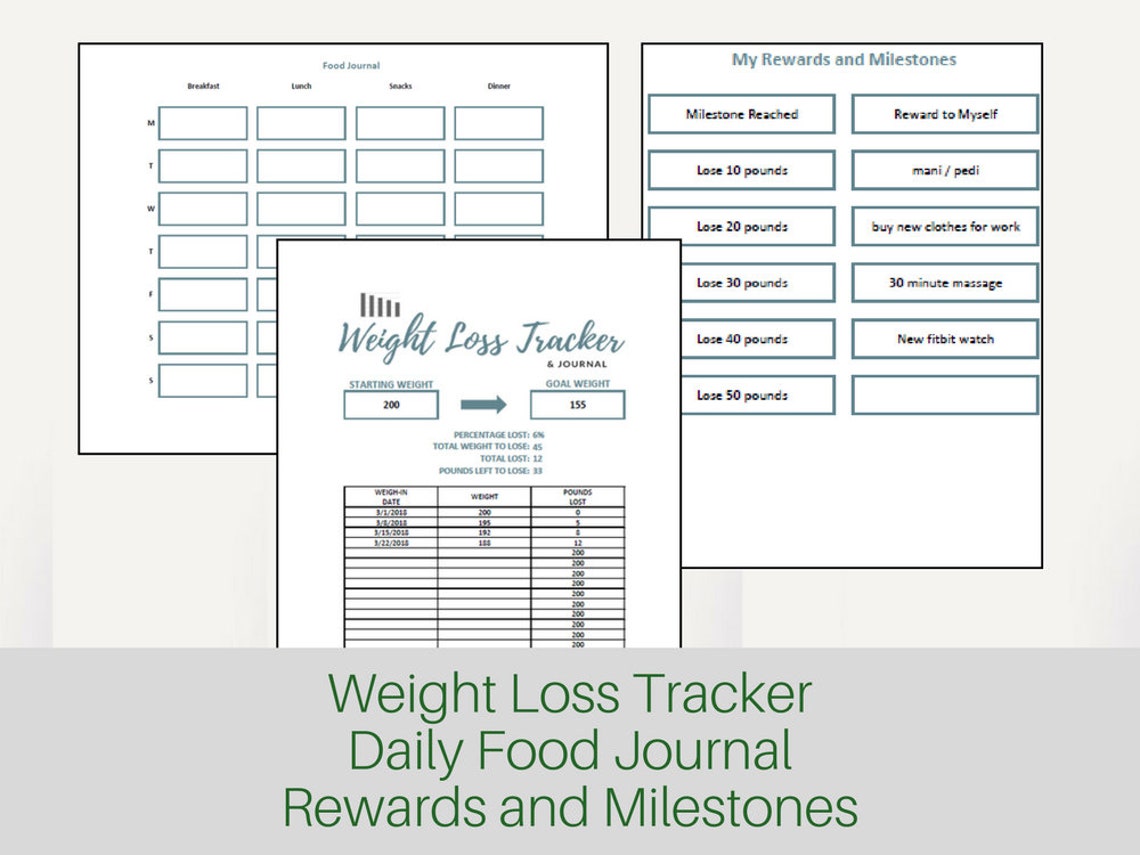 Weight Loss Tracker Diet Tracker Food Diary Goal Planner Food Journal ...