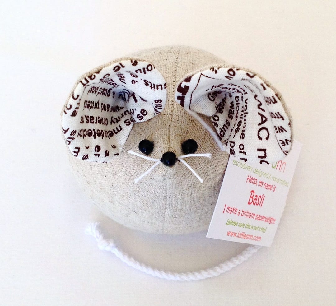 Basil Mouse Paperweight, Fabric Ornament, Personalised Gift, Novelty ...