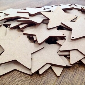 20 MDF Star Shapes With Hanging Hole, Tags, Laser Cut Shapes, Wooden ...