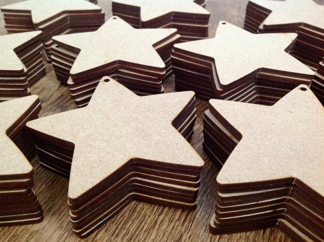 20 MDF Star Shapes With Hanging Hole, Tags, Laser Cut Shapes, Wooden ...