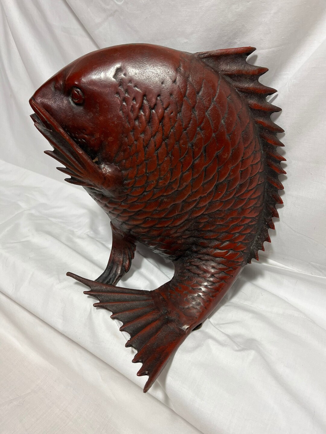 Vintage Japanese Okimono TOYO Cast Iron Fish Statue Figure Metal Art ...