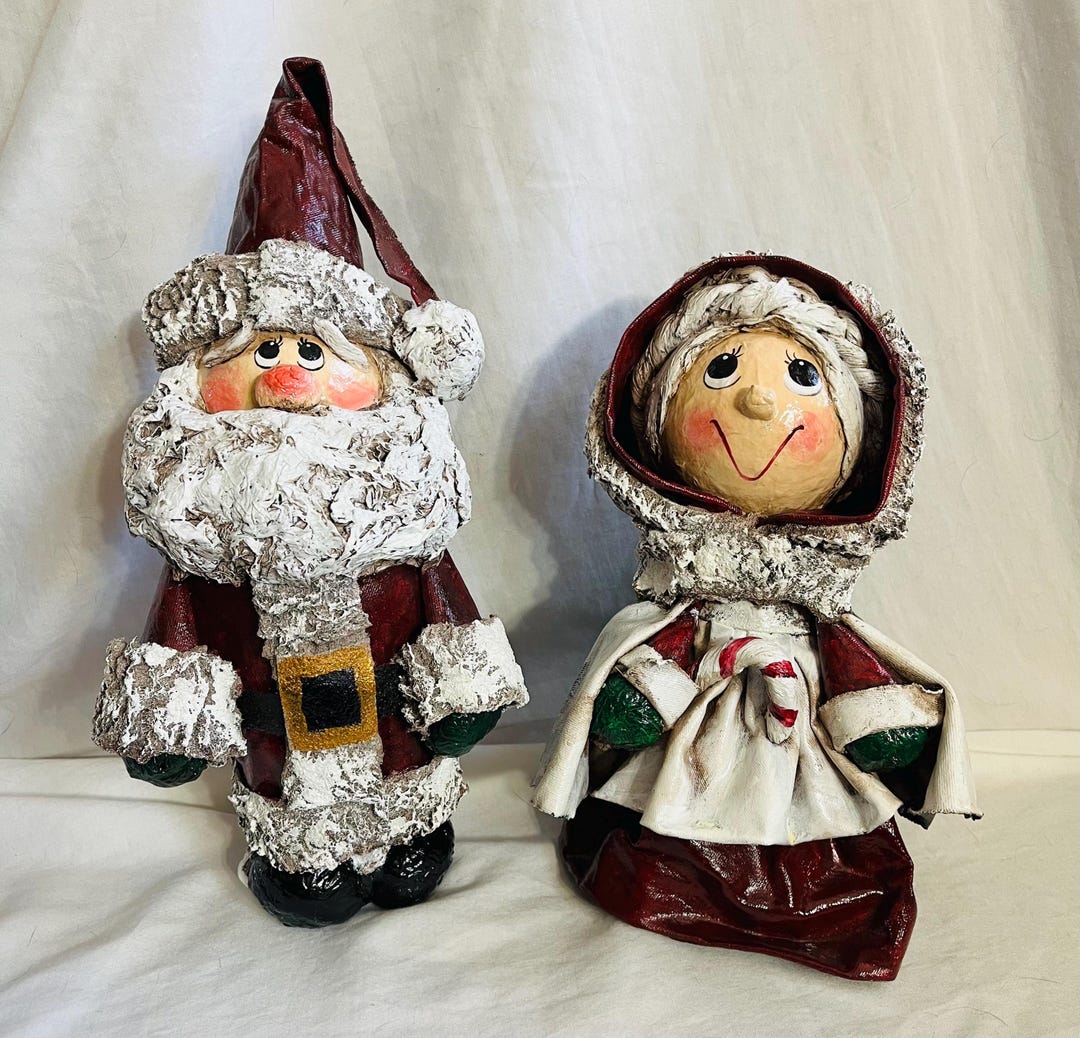 RESERVED PICK UP Vintage Paper Mache Christmas Santa Mrs Claus ...