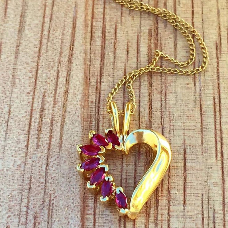 Ruby Heart Necklace - Etsy