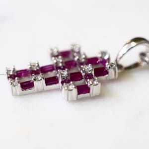 14kt White Gold Ruby and Diamond Cross Necklace - Etsy