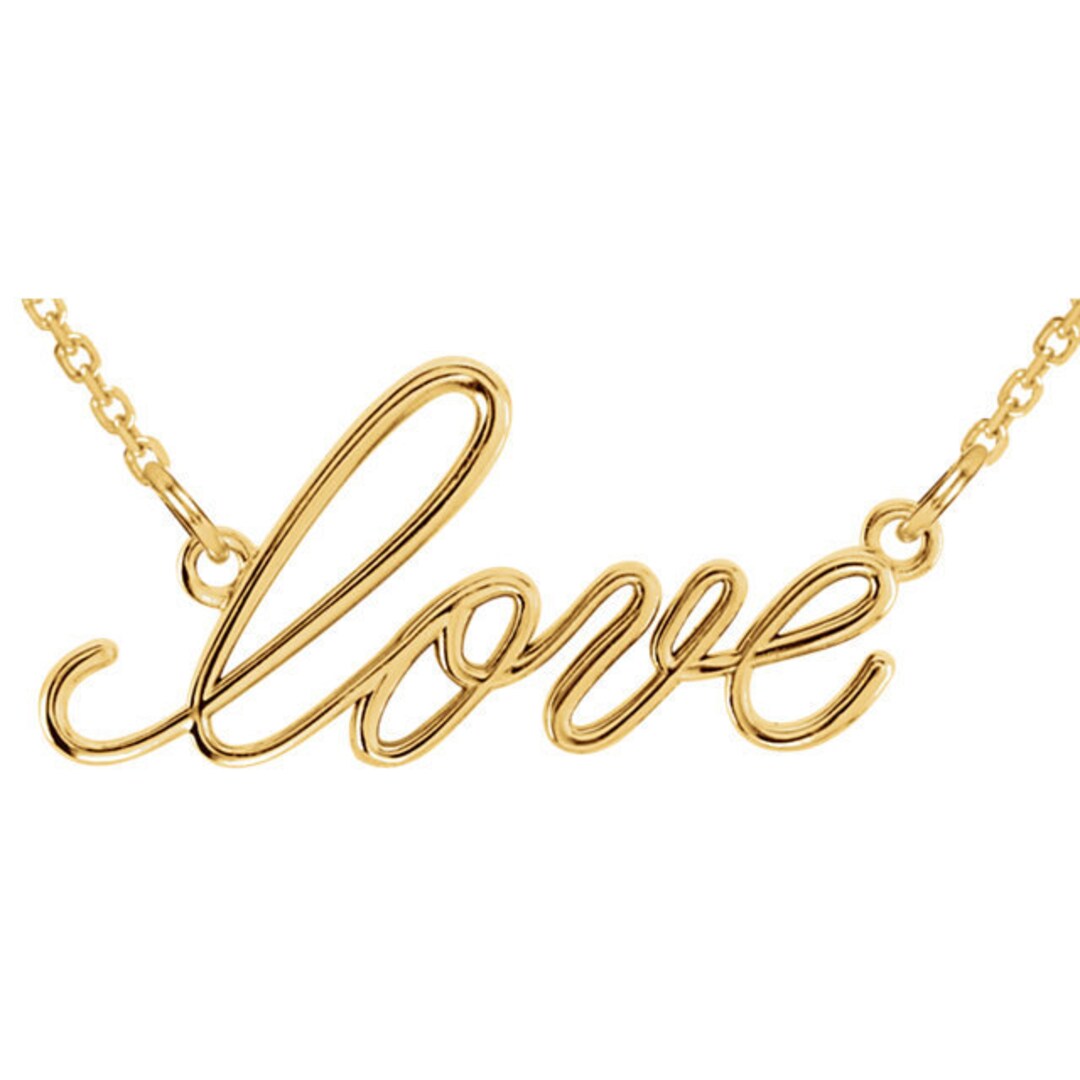 14kt Gold Love Script Necklace - Etsy