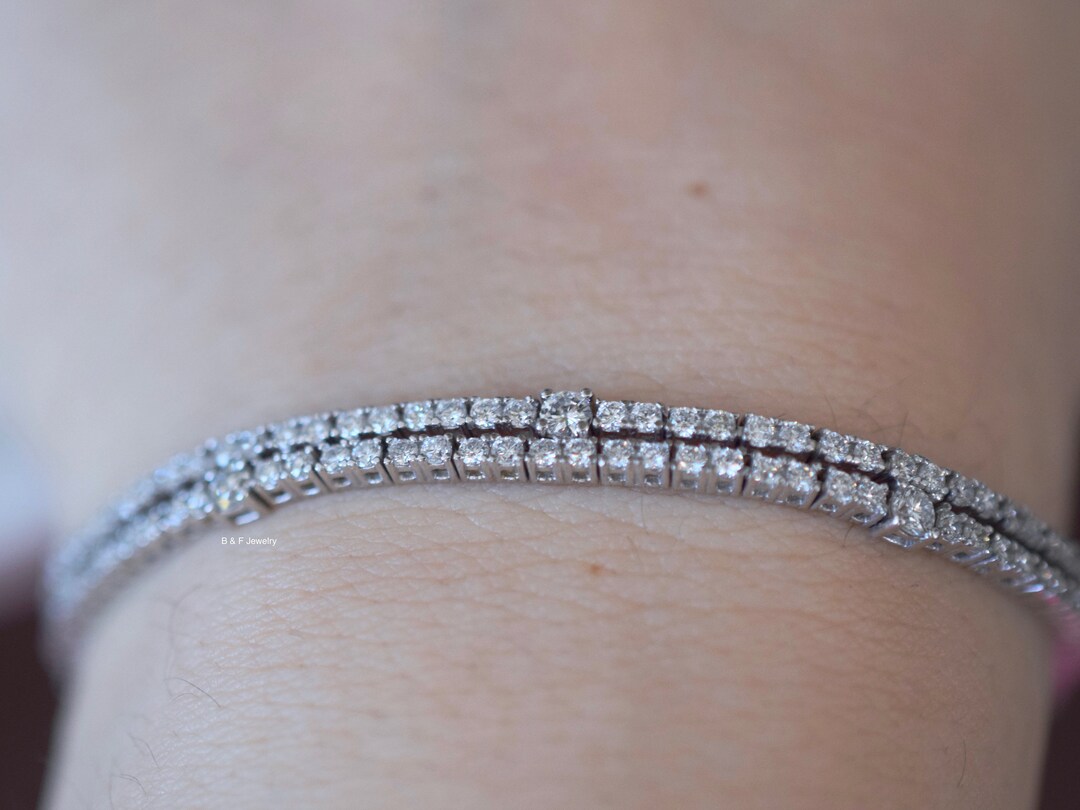 18kt White Gold Diamond Double Line Bracelet- Has Matching Necklace ...