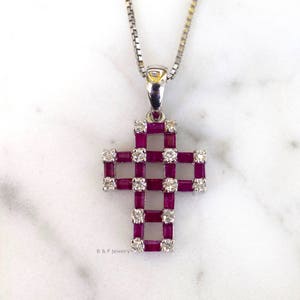 14kt White Gold Ruby and Diamond Cross Necklace - Etsy