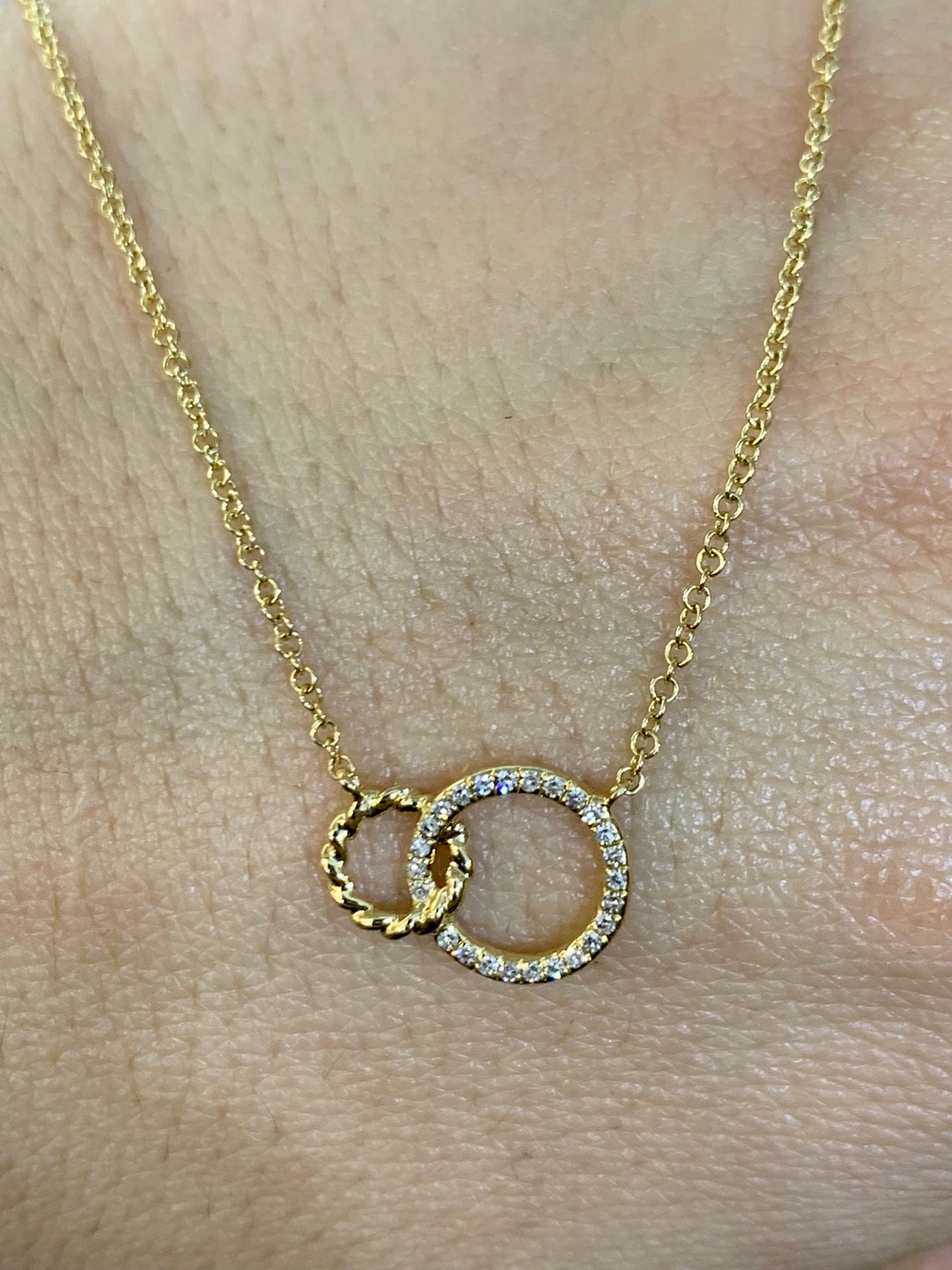 Dainty 14kt Yellow Gold Interlocking Diamond Circle Necklace - Etsy