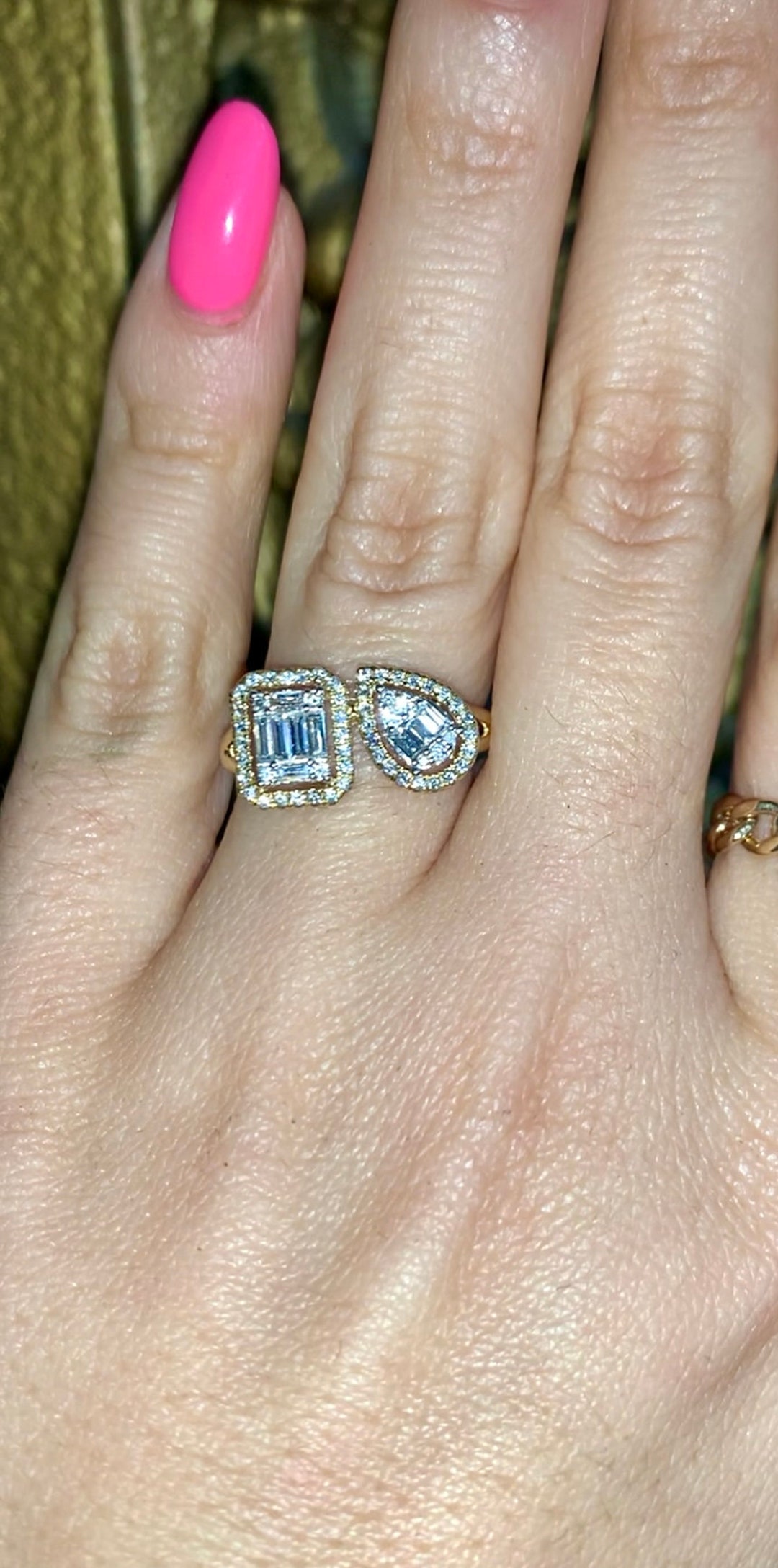14kt Yellow Gold Square and Pear-shape Toi Et Moi Halo Diamond Ring - Etsy