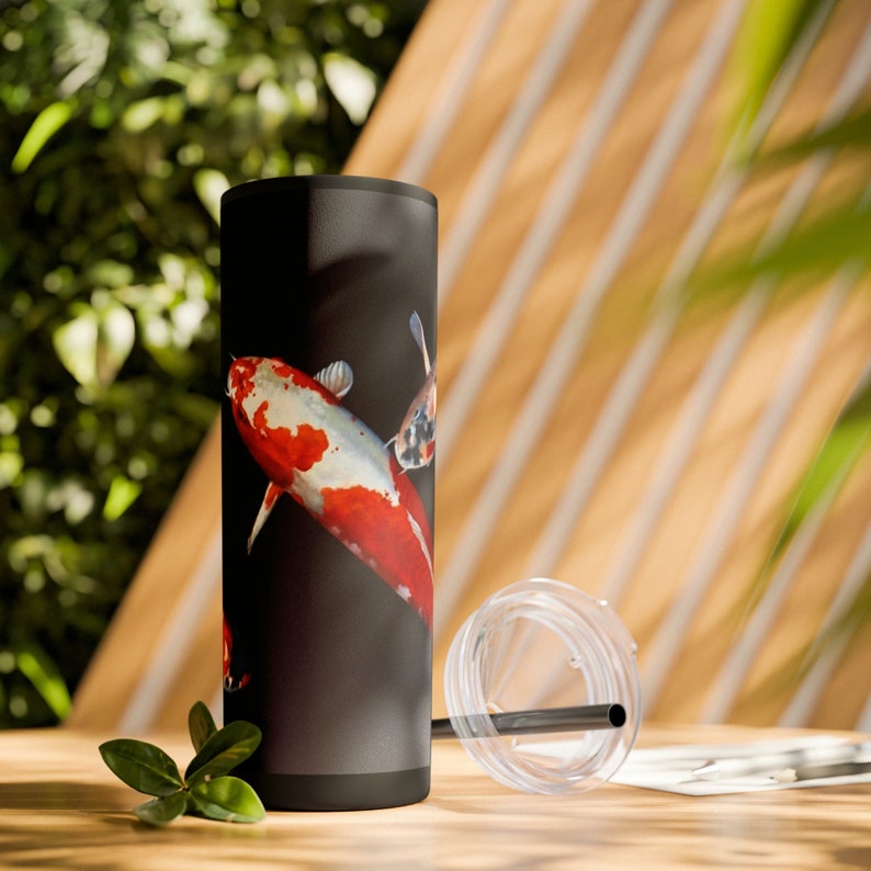 20oz Skinny Tumbler With Straw, Japanese Koi Fish Original Art Oil ...