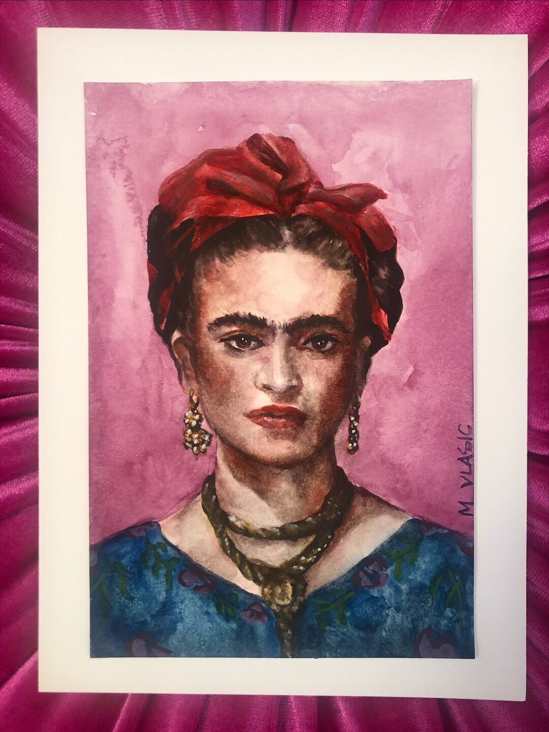 Frida Kahlo Original Portrait Watercolor, Signed Hand Painted Artist ...