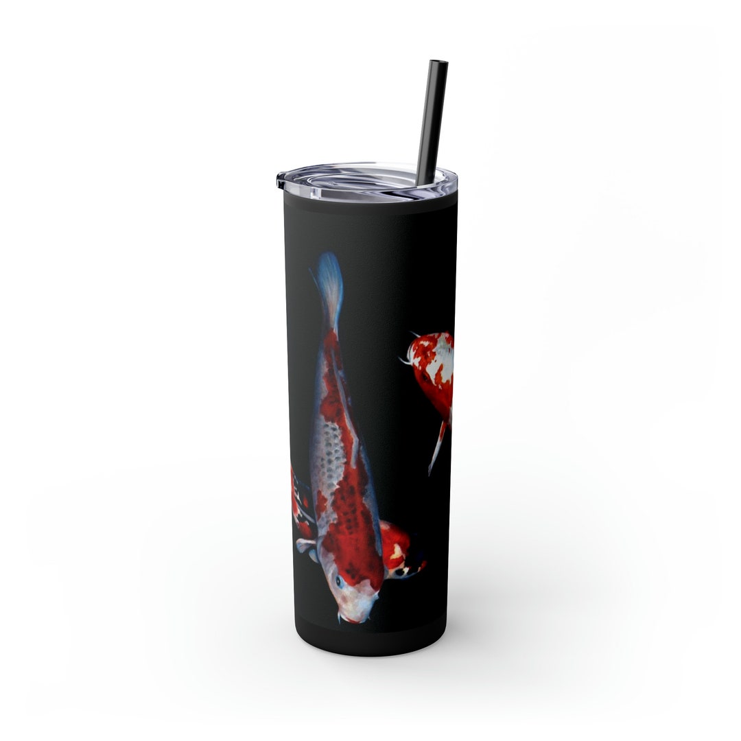20oz Skinny Tumbler With Straw, Japanese Koi Fish Original Art Oil ...
