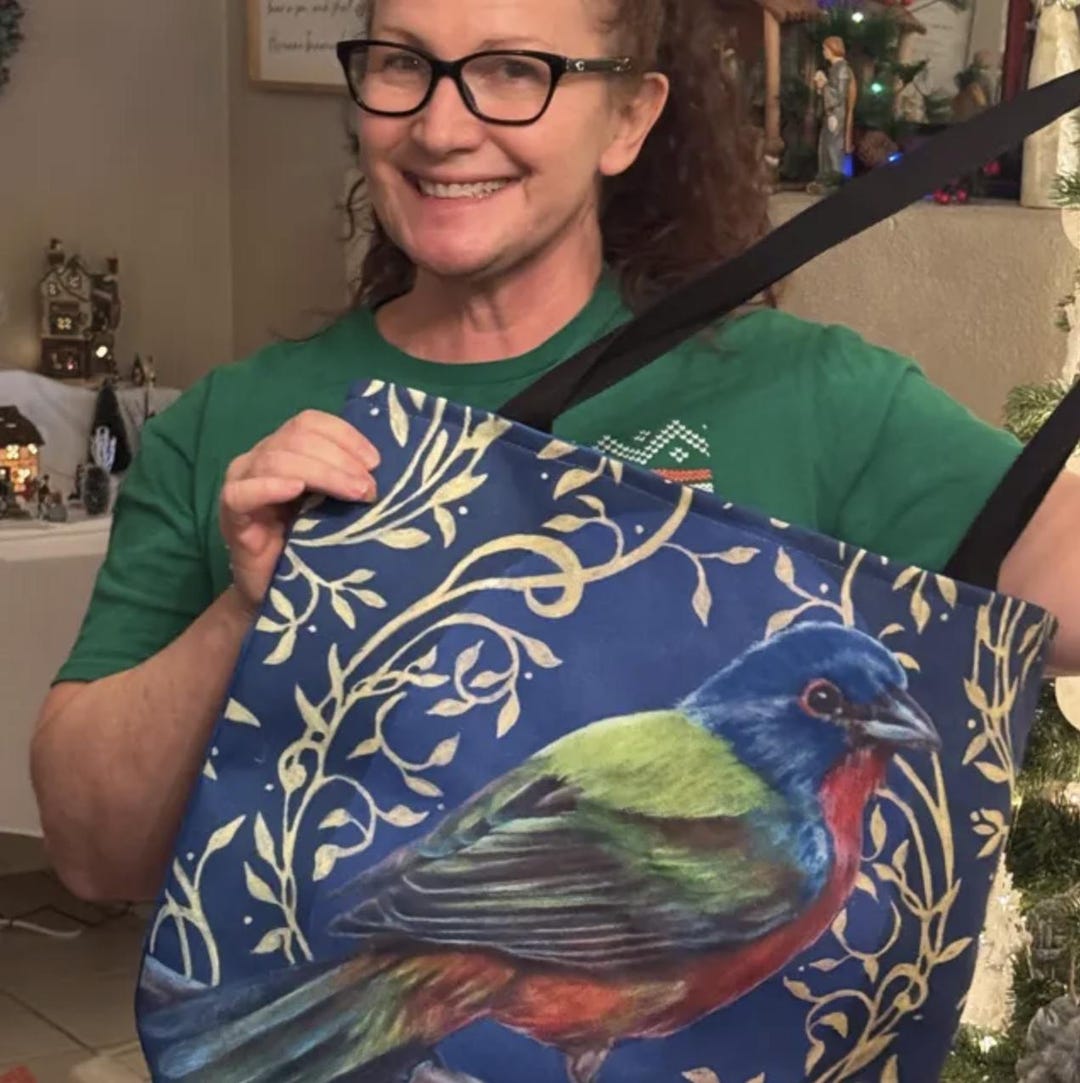 Painted Bunting Bird Tote Bag From Original Art Oil Painting, Colorful ...