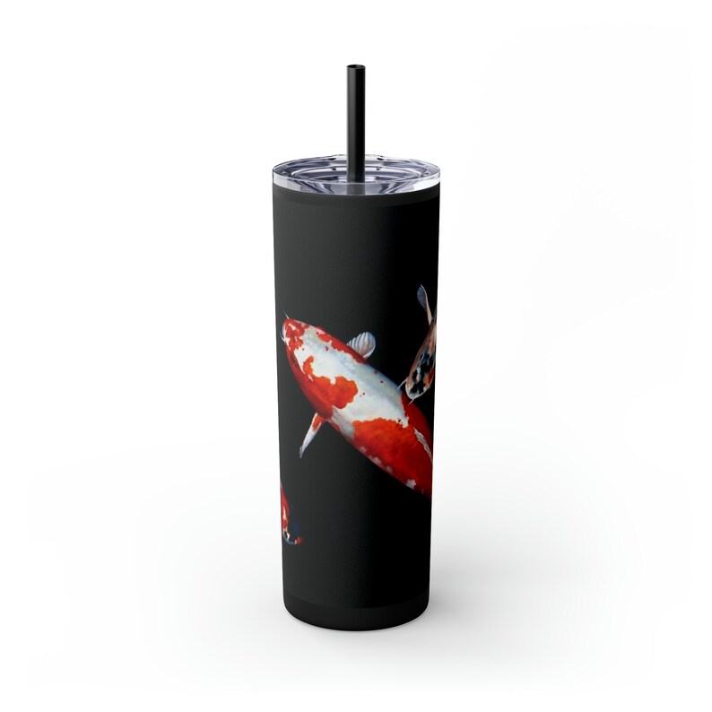20oz Skinny Tumbler With Straw, Japanese Koi Fish Original Art Oil ...