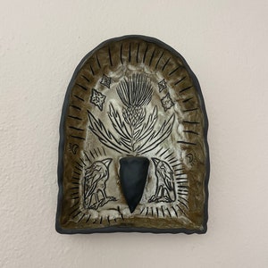 Crow and Thistle Altar - Wall Hanging Piece - Personal Shrine - Ceramic ...