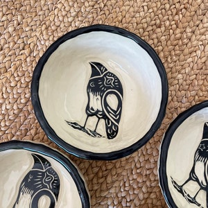 5'' Magpie Bowls - Bowl Set - White Clay/black Sgraffito - Set of 4, 6 ...