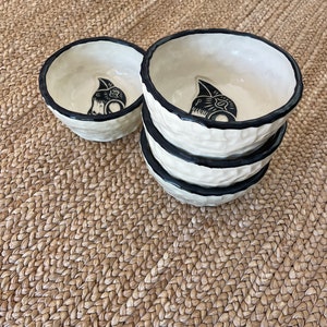 5'' Magpie Bowls - Bowl Set - White Clay/black Sgraffito - Set of 4, 6 ...