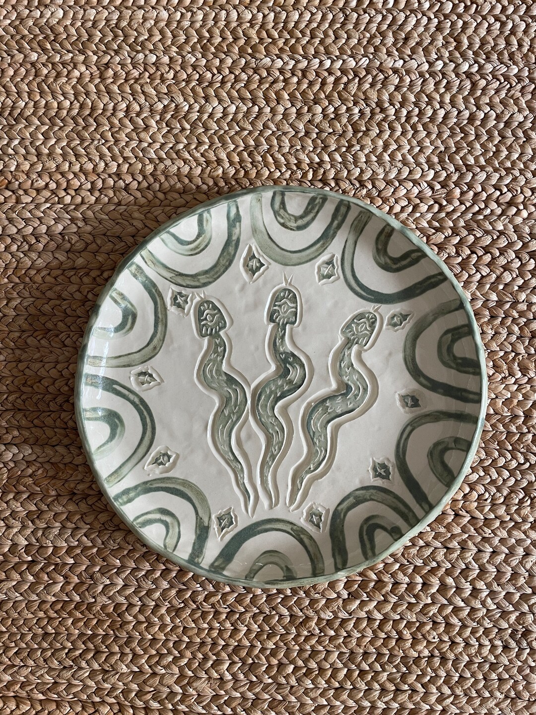 Snake Spirit Plate - Green - "three of Snakes" Platter 10 Inch | Burnt ...