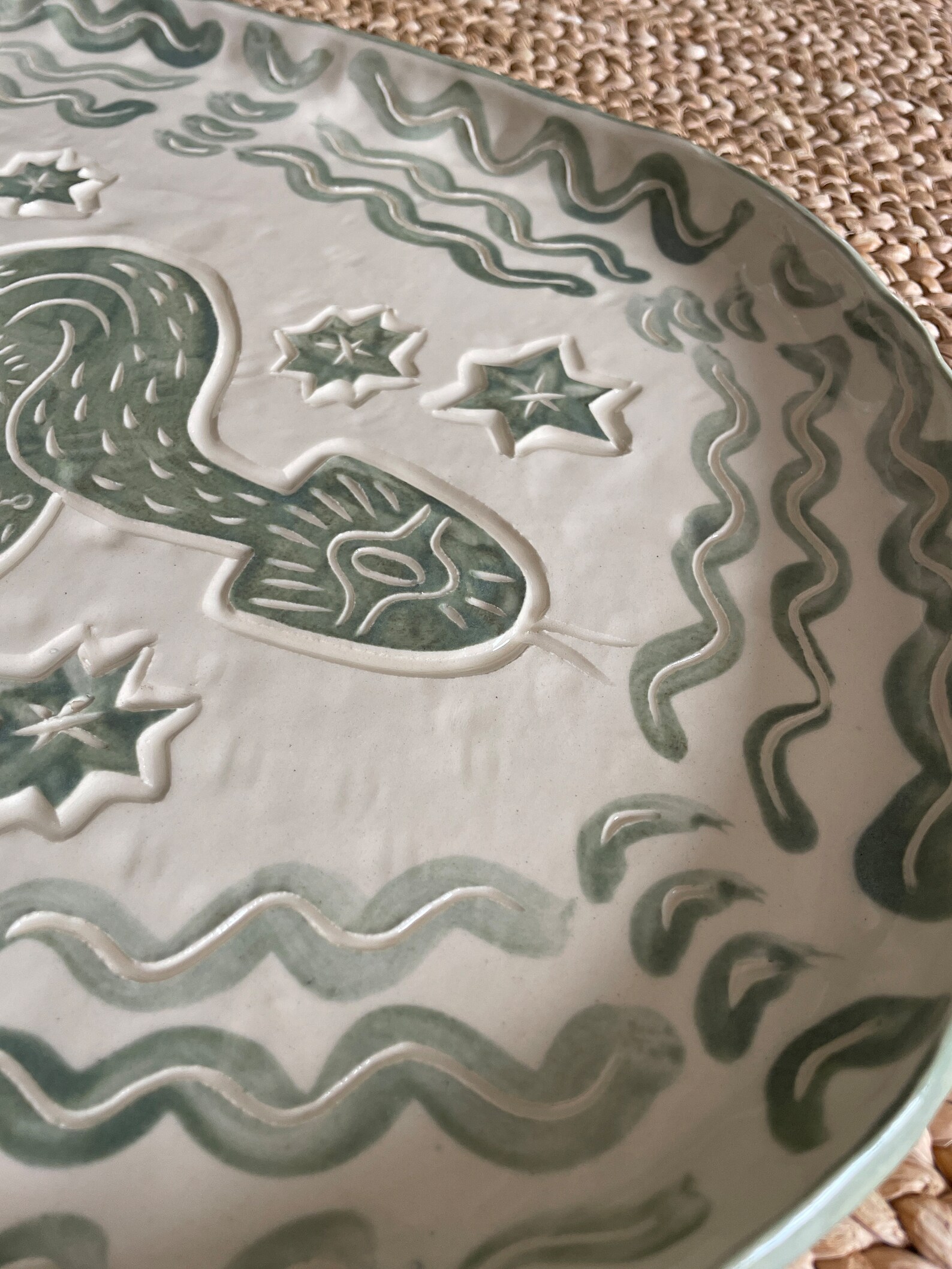Snake Spirit Platter - Green - Snake Platter - Ceramic Oval Platter ...