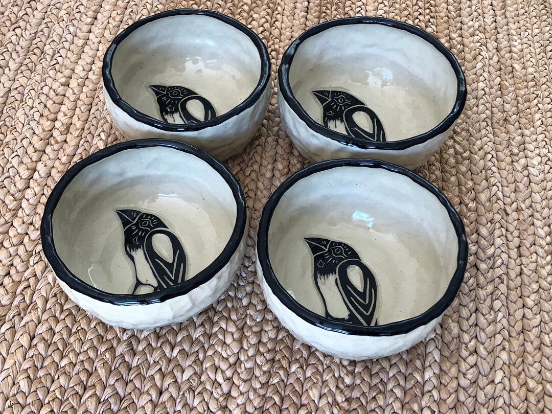 5'' Magpie Bowls Bowl Set White Clay/black - Etsy