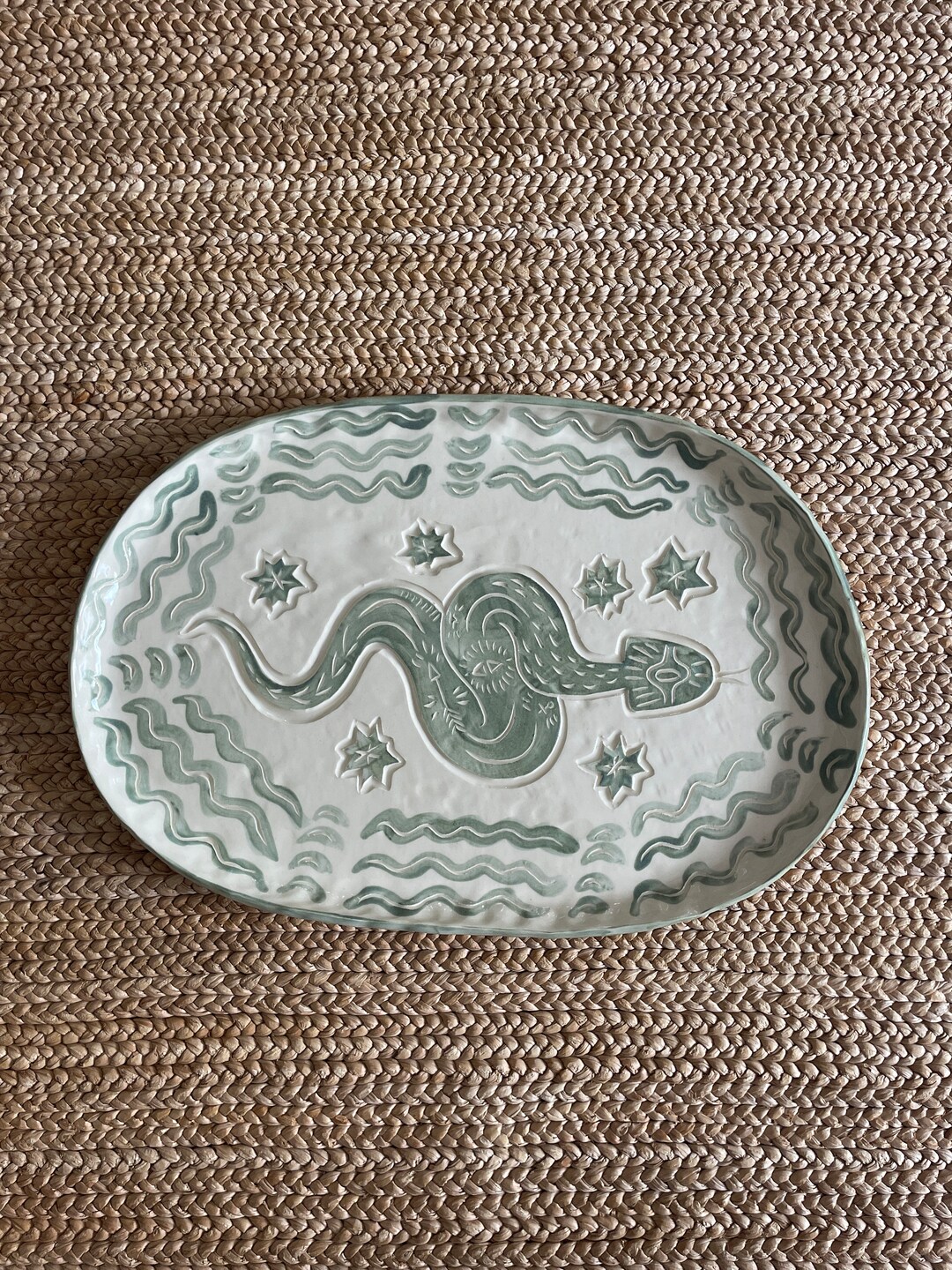 Snake Spirit Platter - Green - Snake Platter - Ceramic Oval Platter ...