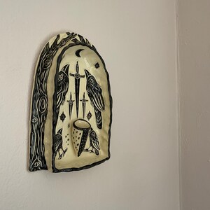 Crow Spirit and Daggers Altar - Ceramic Altar Wall Hanging - Burnt ...