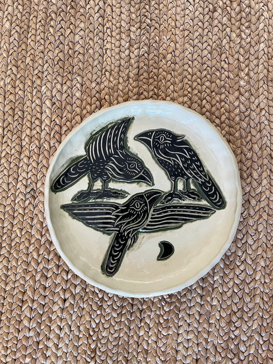 Three of Crows Ceramic Plate Aura Collection Green Aura Crow Spirit ...