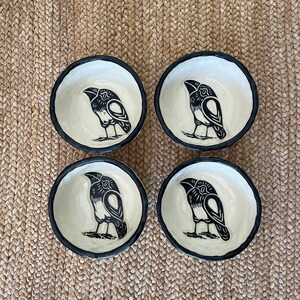 5'' Magpie Bowls - Bowl Set - White Clay/black Sgraffito - Set of 4, 6 ...