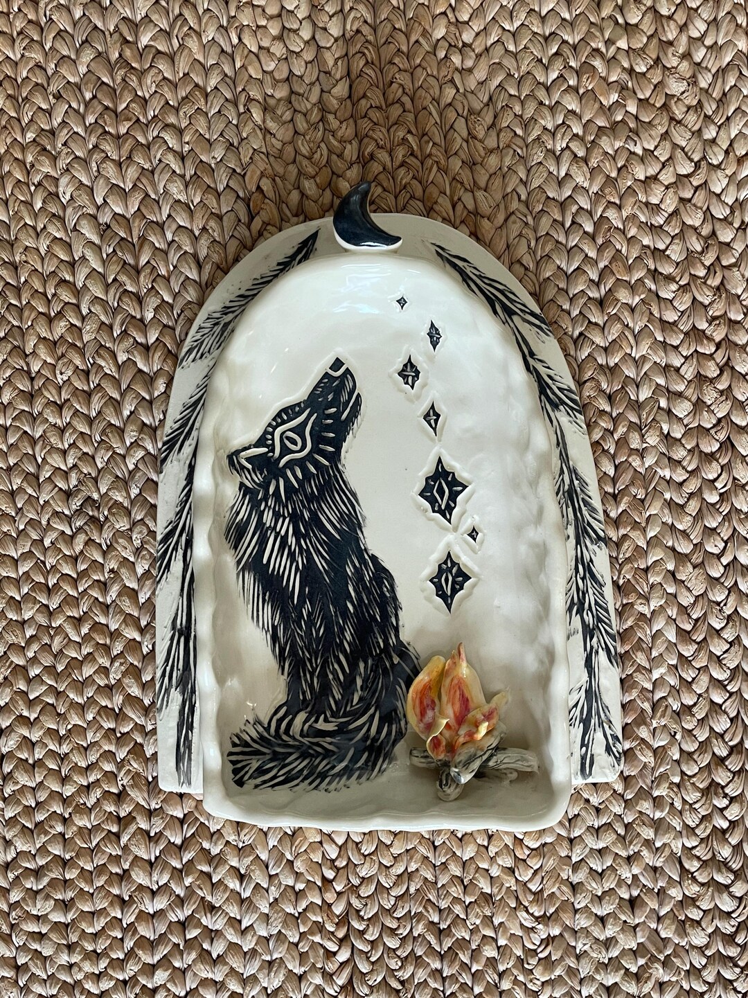 Wolf Spirit Altar Wolf and Fire Wall Hanging Piece Burnt Thistle ...