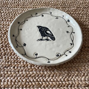 Magpie and Cosmos Vine Plate - 8 Inch Plate - Handmade Black and White ...