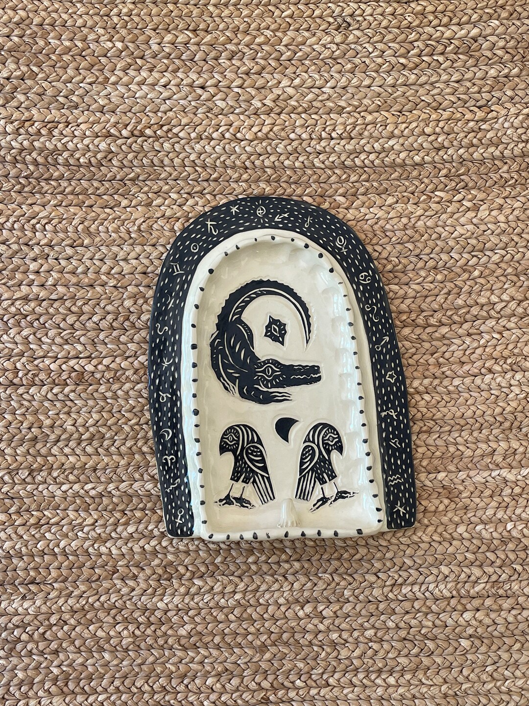 Crocodile and Twin Falcon Altar - Inspired Wall Hanging Piece - Burnt ...