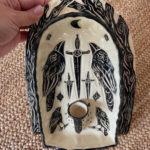 Crow Spirit and Daggers Altar - Ceramic Altar Wall Hanging - Burnt ...